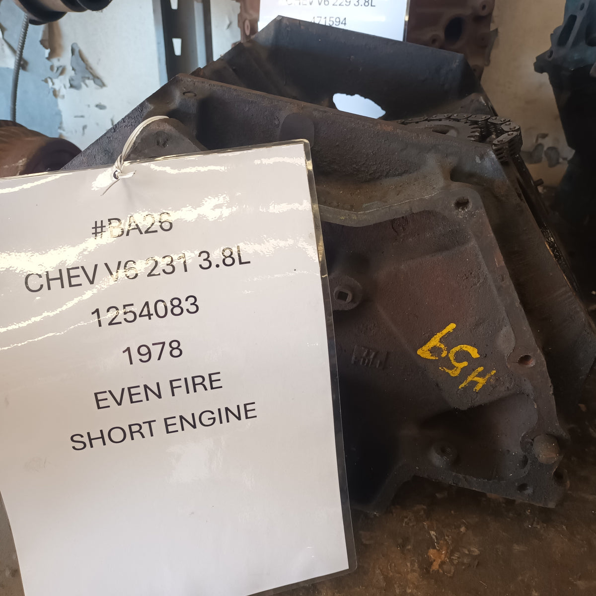GM V6 3.8 231c SHORT ENGINEi BLOCK CASTING 1254083 1978 EVEN FIRE USED ...